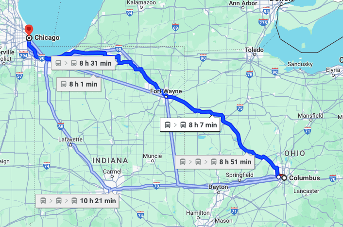 Columbus to Chicago bus * [2025 ]
